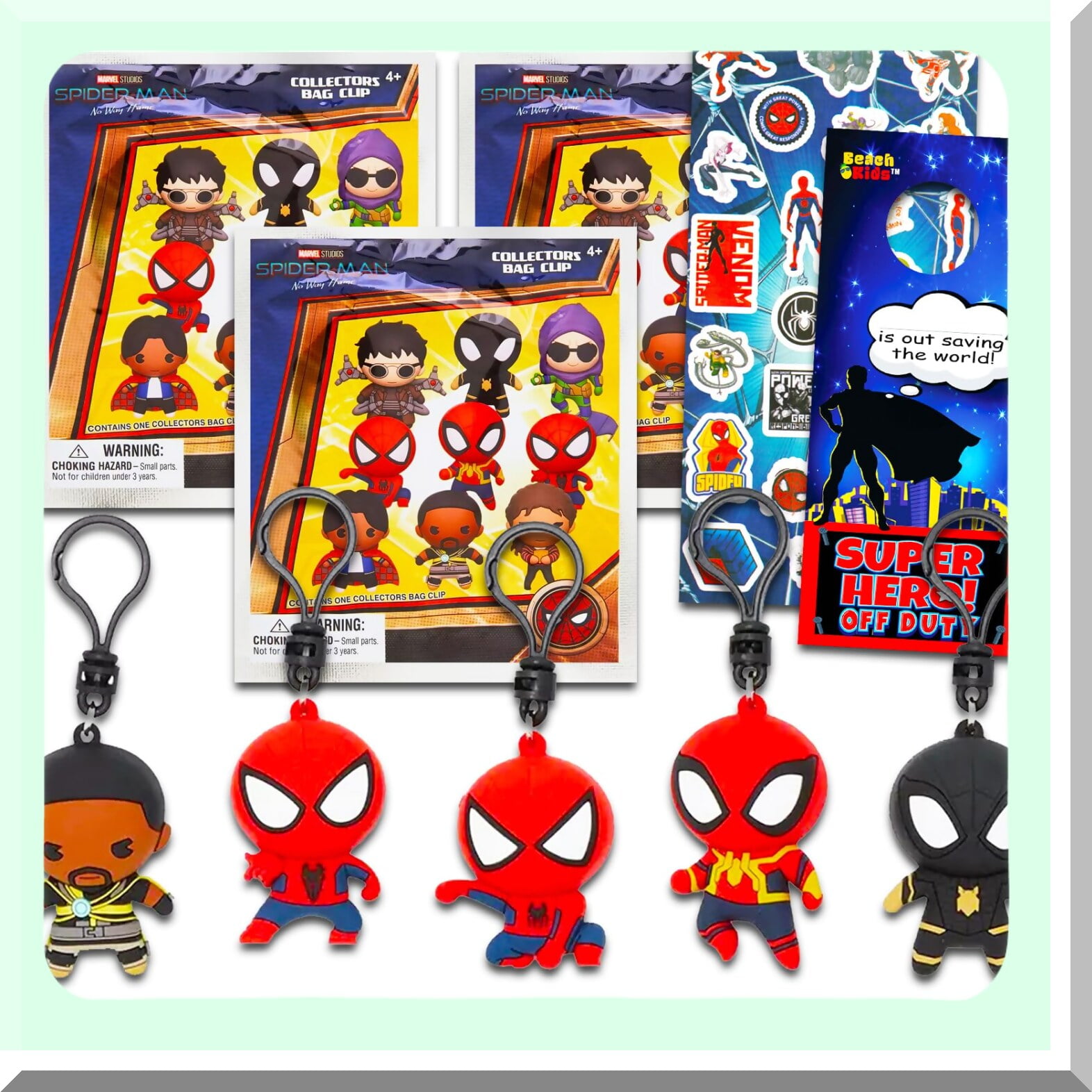 Spiderman Surprise Pack 3 Blind Bags with Keychain Figures Stickers Bag Clips Fun Party Favors for Kids and Adults Walmart