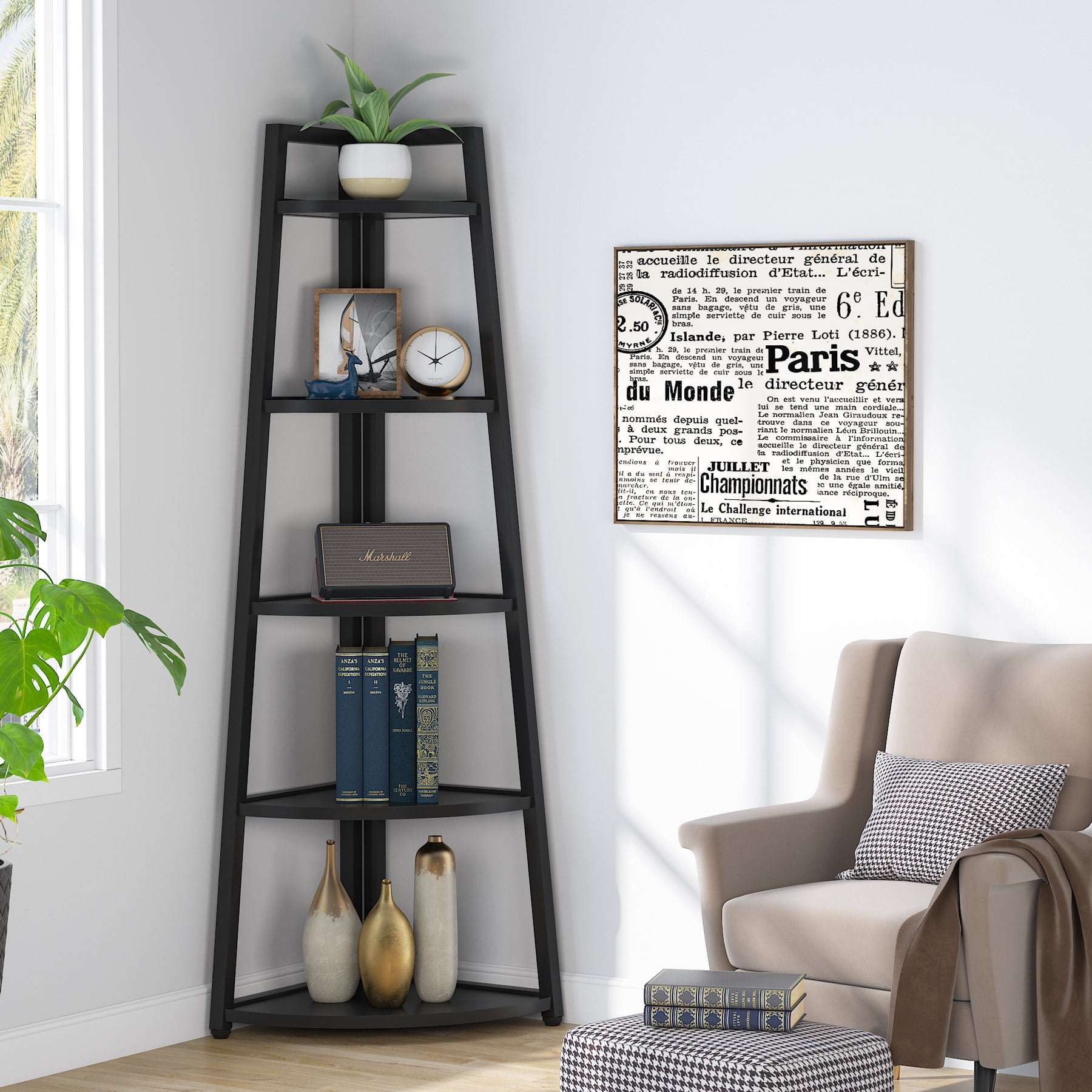 Tribesigns 5 Tier Corner Bookshelf, 70 inches Tall Corner and Bookcase ...