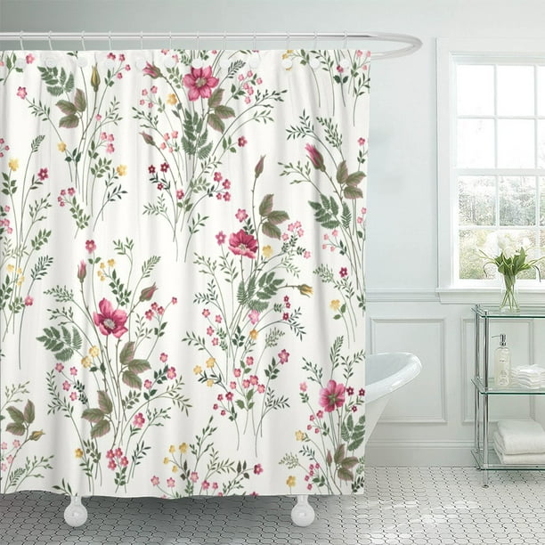Pknmt Green Leaf Floral Pattern Roses And Meadow Flowers Pink Polyester