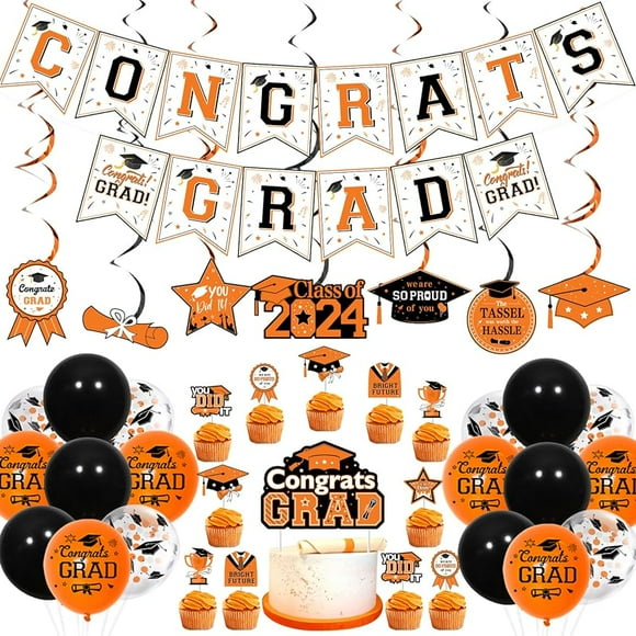 Black Orange Graduation Decorations