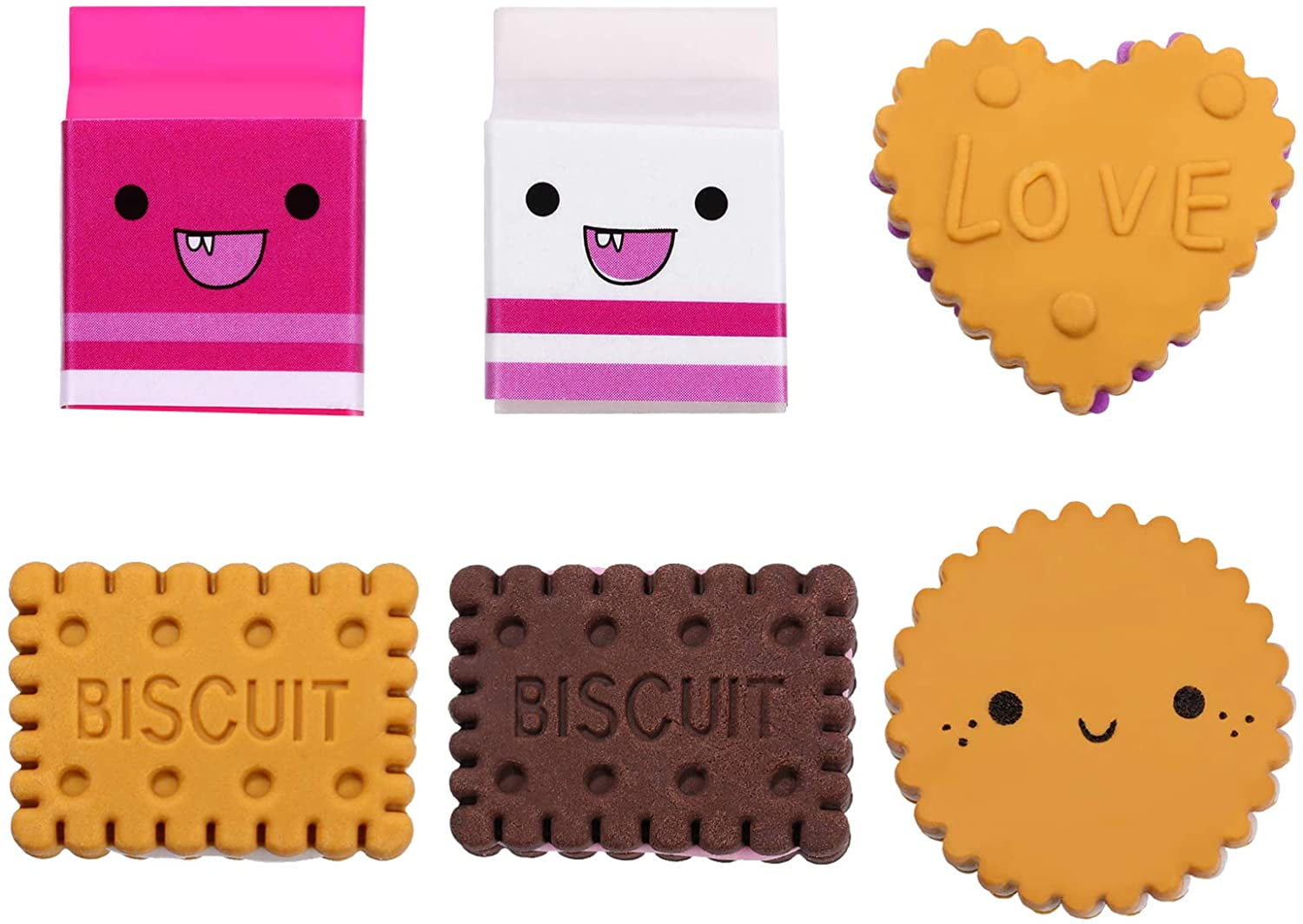 HTCM 6pcs Food Erasers, Creative Biscuit Milk Erasers Set Cute ...