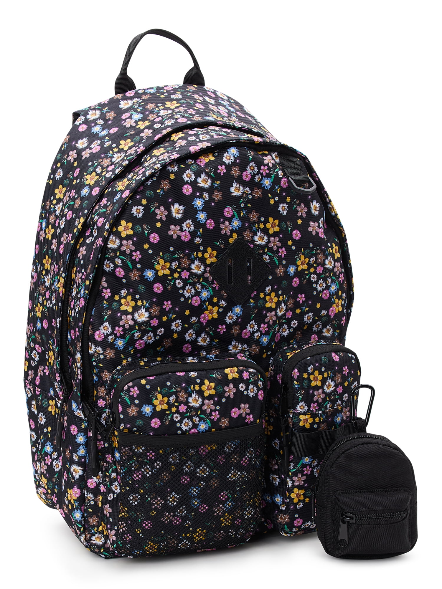 No Boundaries Women's Dome Multi Pocket 17" Backpack, Black Ditsy ...