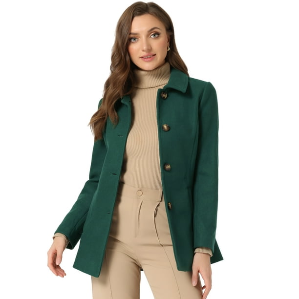 Abrigo de mujer Allegra K Gabardina de un solo pecho Verde Oscuro XS | Bodega Aurrera en línea