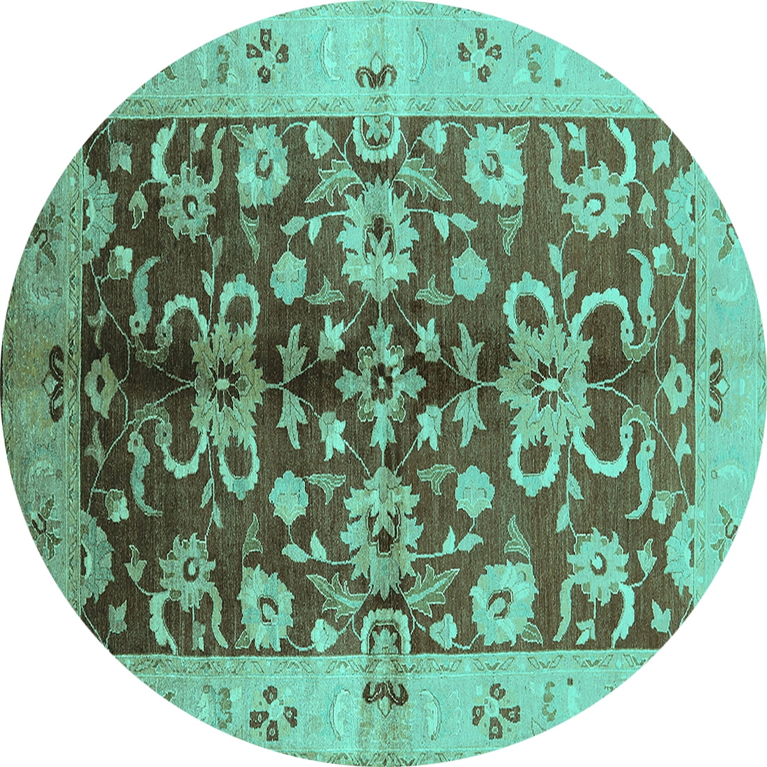 Ahgly Company Indoor Round Oriental Turquoise Blue Traditional Area ...