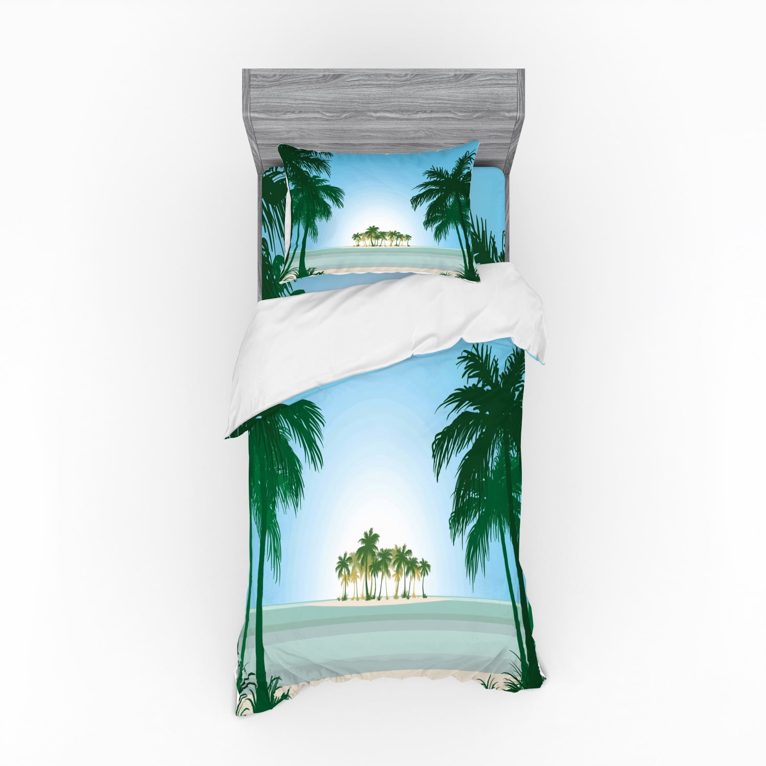 Tropical Duvet Cover Set, Beach Island with Exotic Palm Trees Under ...