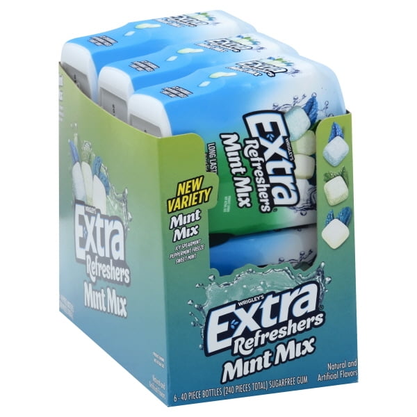 Extra Refreshers Mint Mix Gum 3 21 Ounce 40 Piece Bottle Pack Of 6