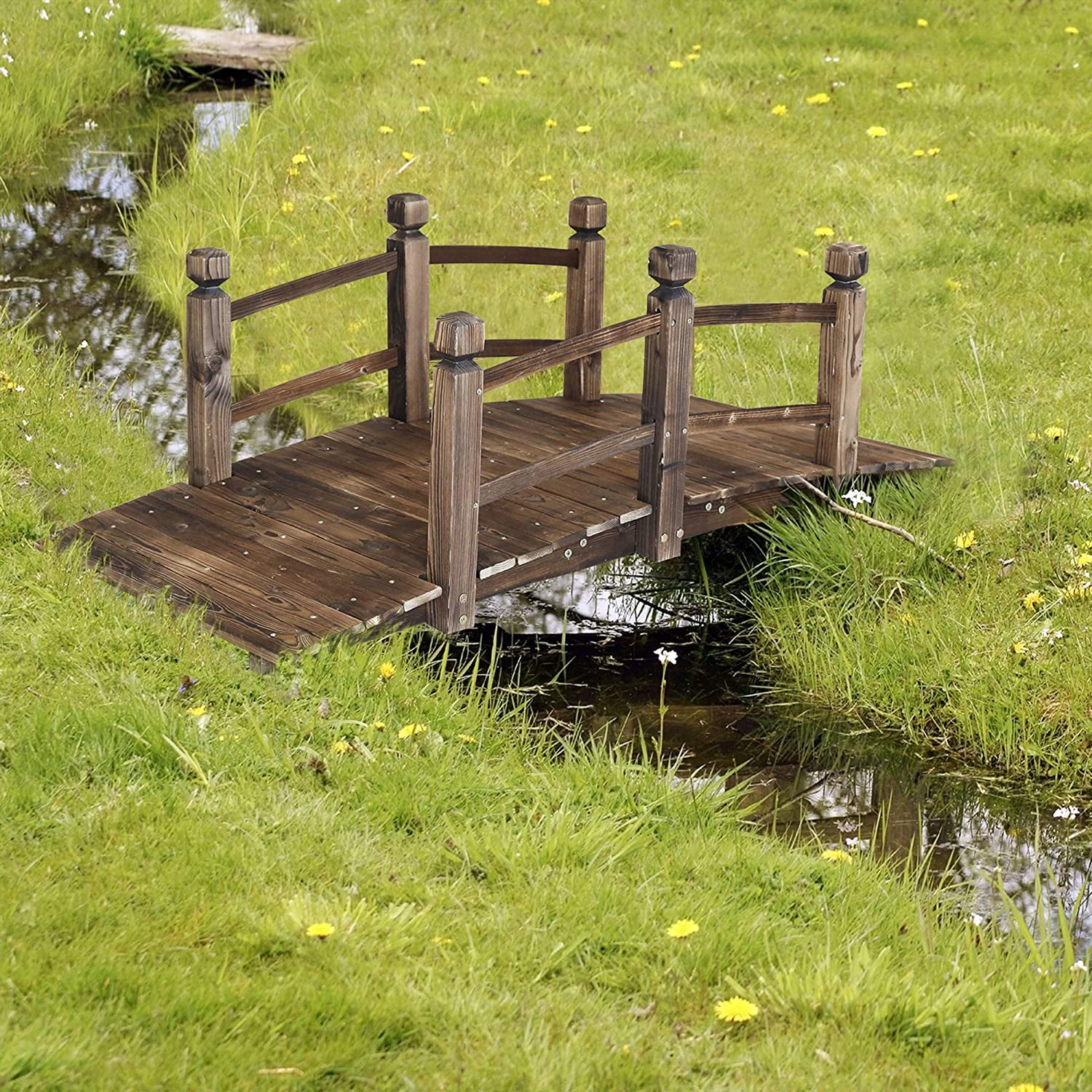 Buy Reliancer 5FT Wooden Garden Bridge - Arch Stained Finish Footbridge ...