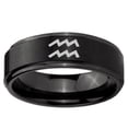 Aquarius Horoscope Step Edge Brush Black Tungsten Men Ring 10MM ...