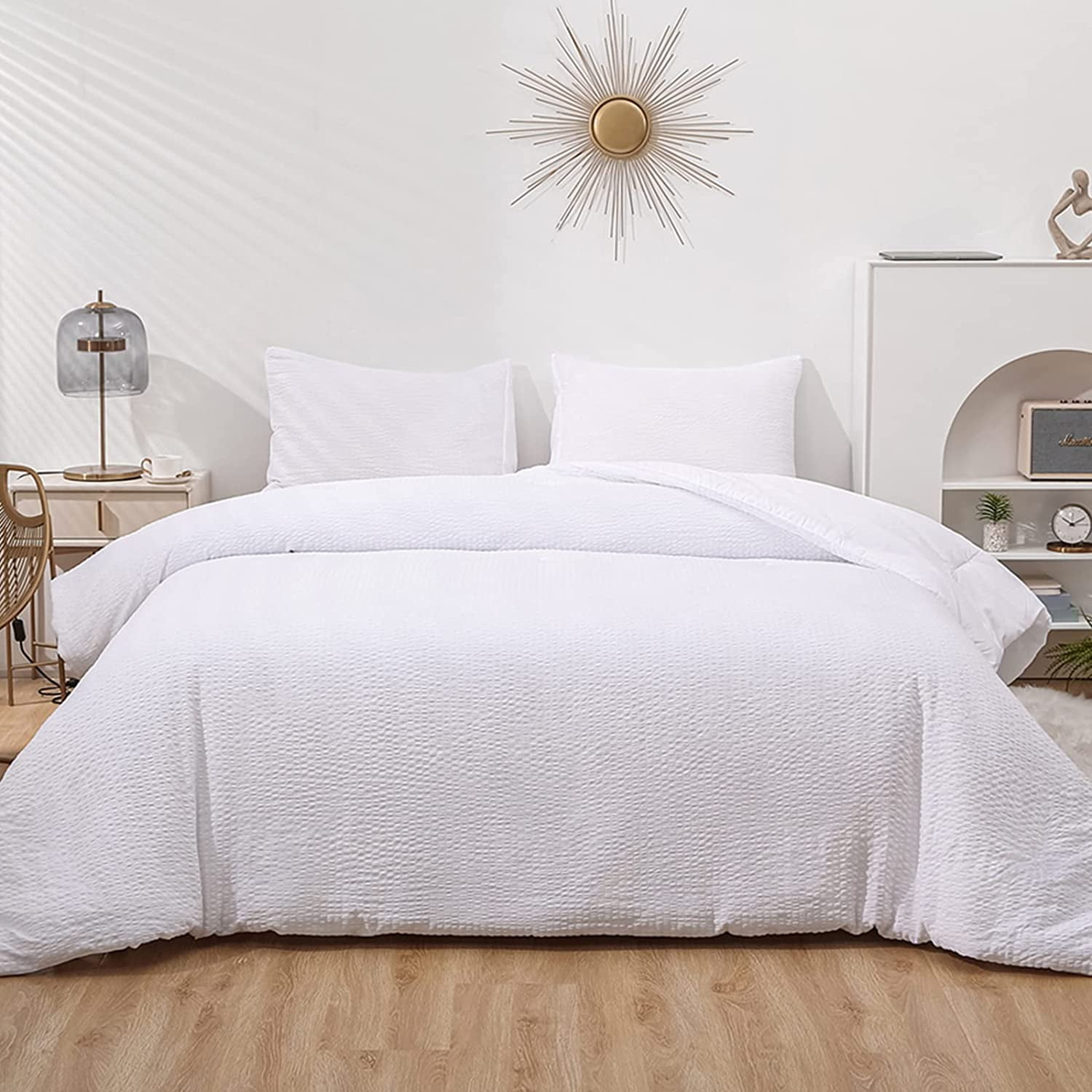 LUCKYBULL Seersucker Comforter Set 3 Pieces Queen Textured Comforter ...