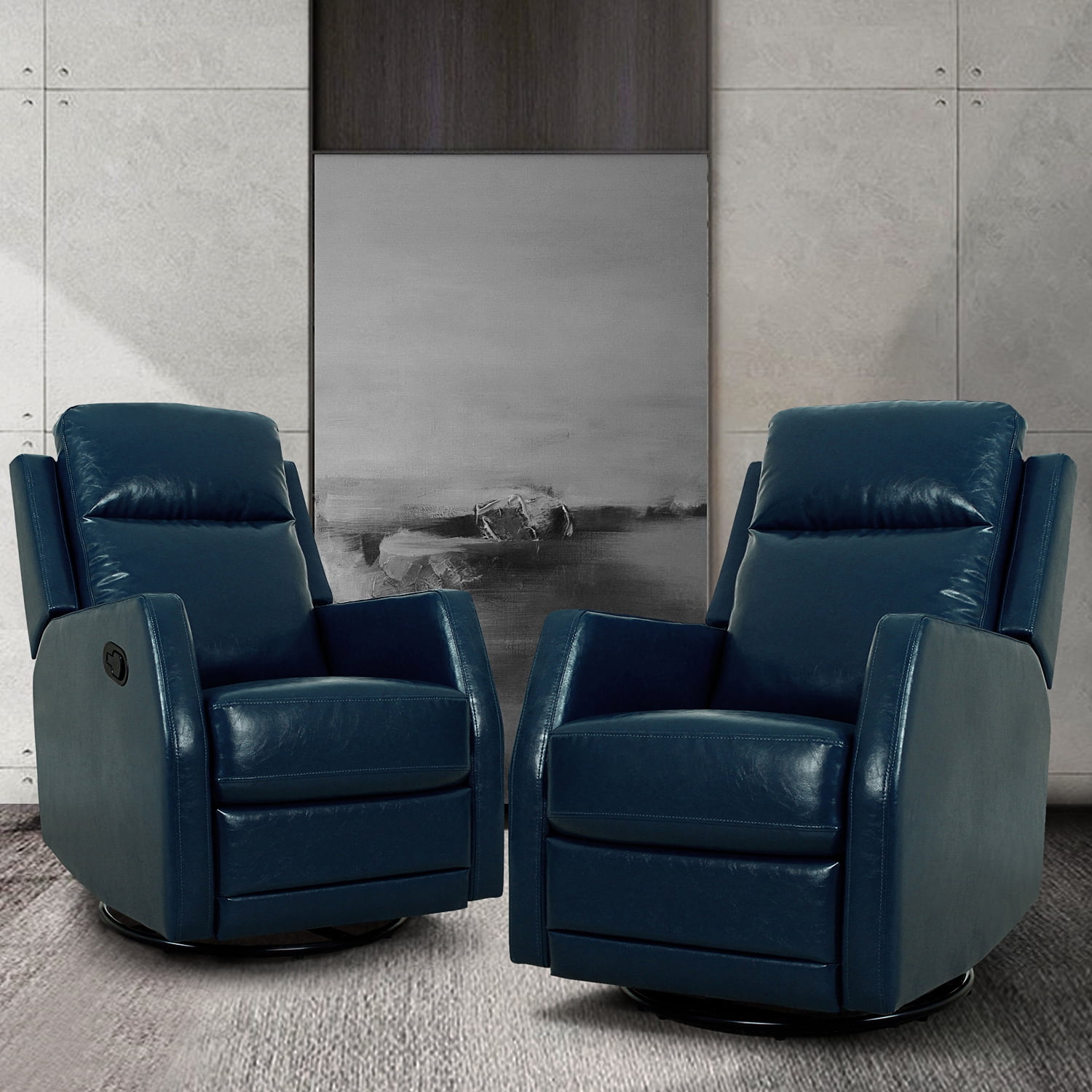 Emilia Wingback Rocker Recliner with Swivel Base Set of 2 in Navy ...