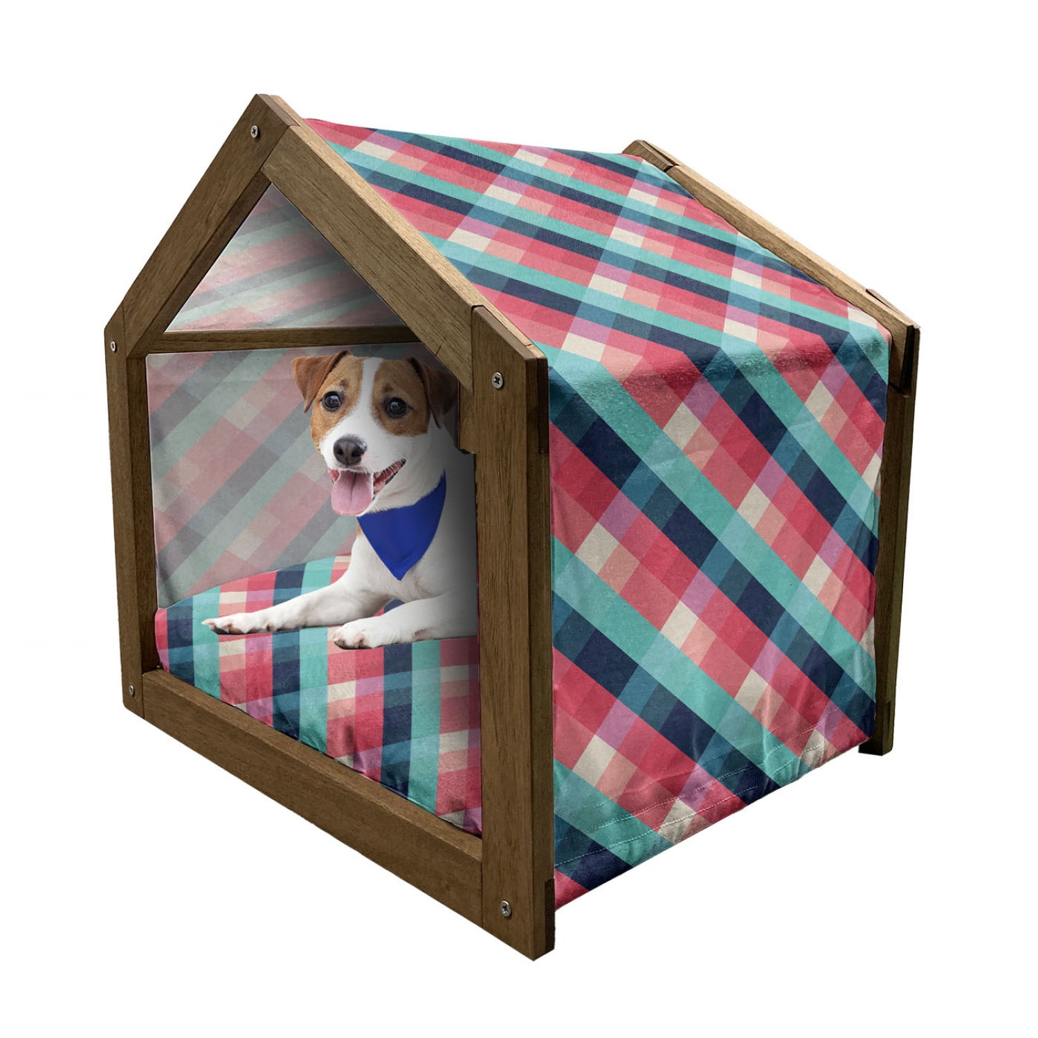 Geometric Pet House, Diagonal Grid Style Rhombuses with Colorful Design ...