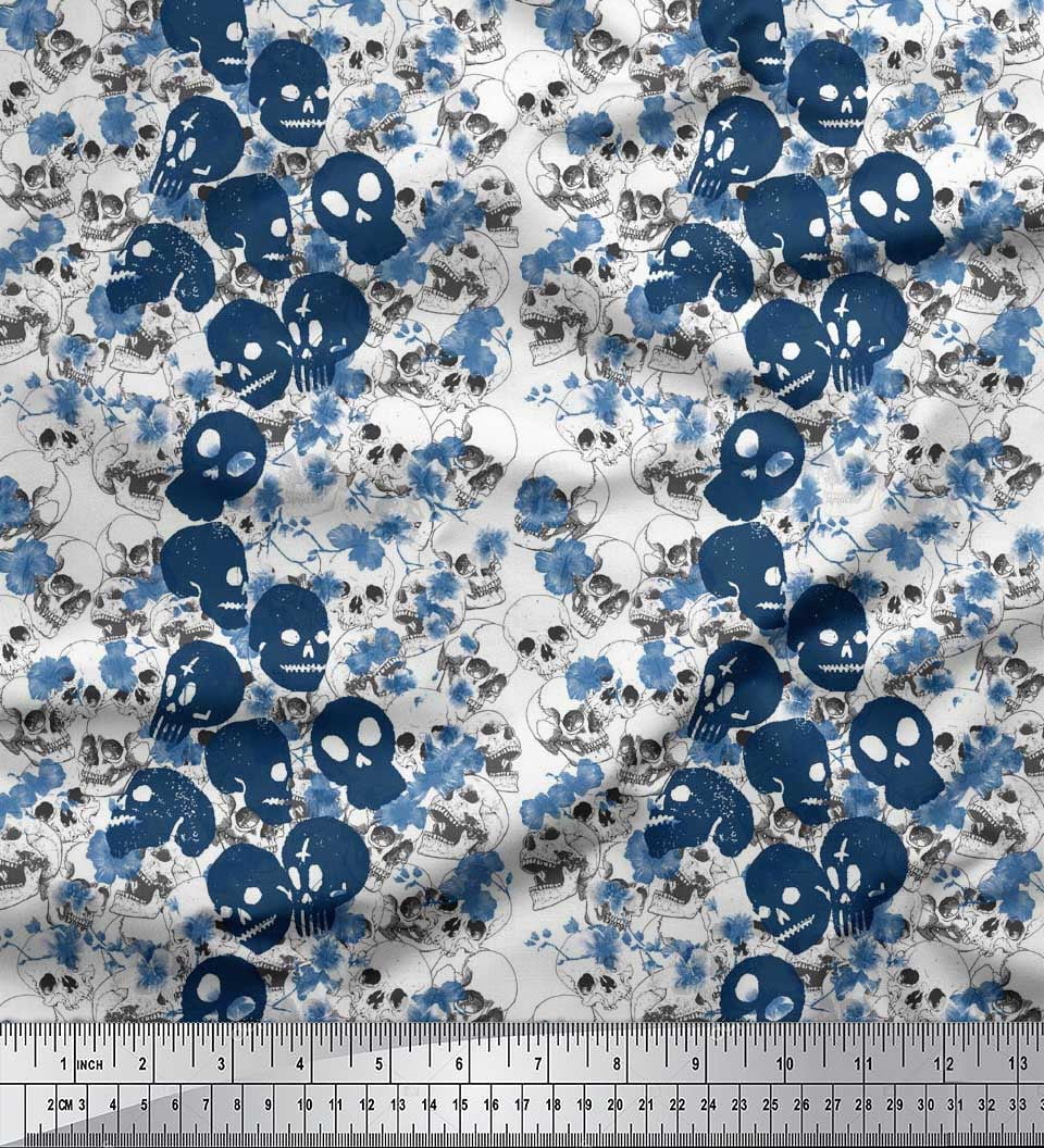 Soimoi Japan Crepe Satin Fabric Skull Halloween Print Fabric by the ...