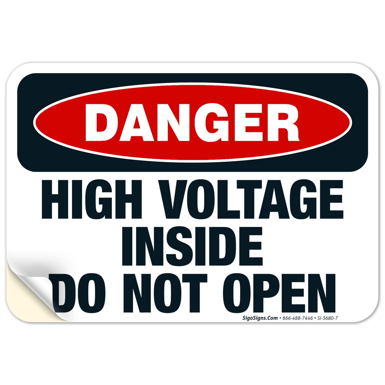 High Voltage Inside Do Not Open Sign, OSHA Danger Sign, 10x7 Vinyl ...