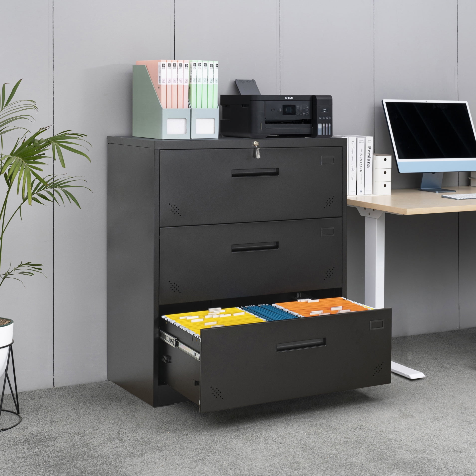 3 Drawer Lateral Filing Cabinet with Lock, Metal File Cabinet with Anti ...