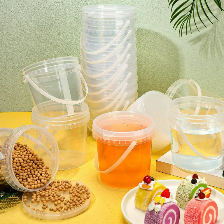 Bexikou 5 Pcs Ice Cream Buckets with Lid Clear Plastic Bucket with Handle Reusable Plastic Ice Cream Containers Round Storage Tubs Food Storage