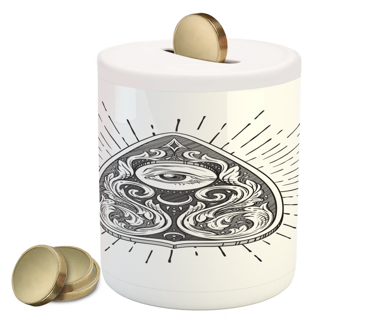 Ouija Board Piggy Bank, Hand Drawn Hatched Sketch of Oriental Motifs ...