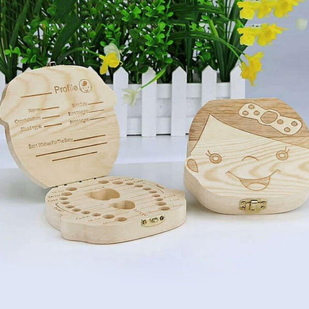 Creative Baby Teeth Box Saver Storage Box Wooden Children Teeth Holder ...