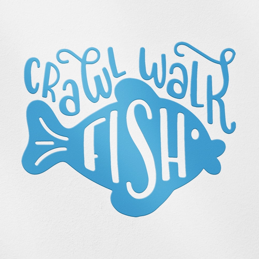 Transparent Decal Stickers Of Crawl Walk Fish (Azure Blue) Premium ...