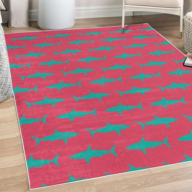 Sea Animals Decorative Rug, Sharks Swimming Horizontal Silhouettes ...