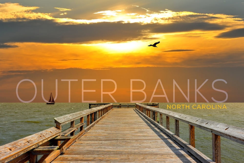 Outer Banks, North Carolina, Dock and Sunset (24x36 Giclee Gallery Art ...