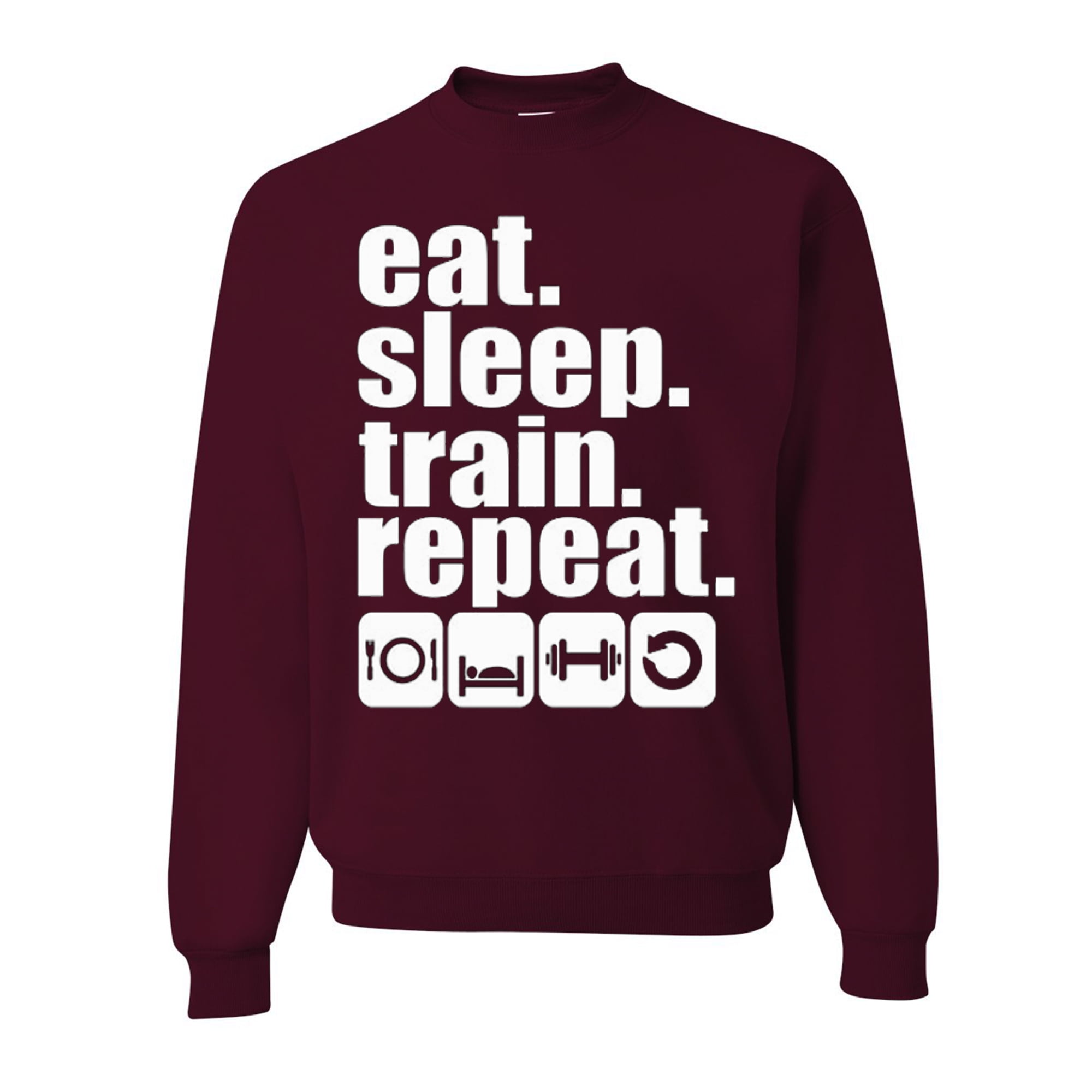 Eat Sleep Train Repeat Gym Musles Mens Crew Neck , Maroon, Large ...