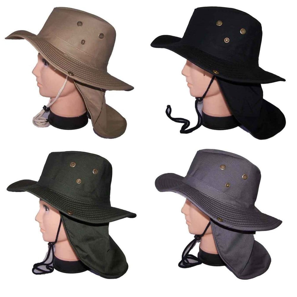 Safari Fishing Hiking Army Boonie Bush Neck Cover Hats - Black Color ...
