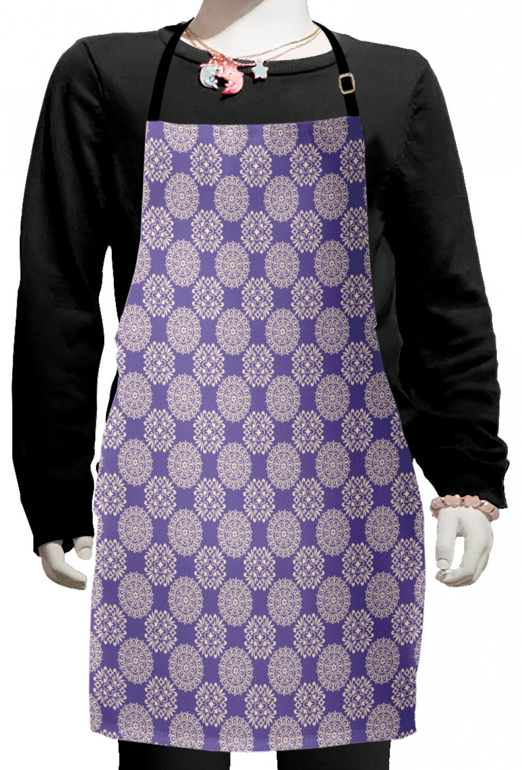 Floral Kids Apron, Round Ornamental Tiles with Interlaced Curvy Stems ...