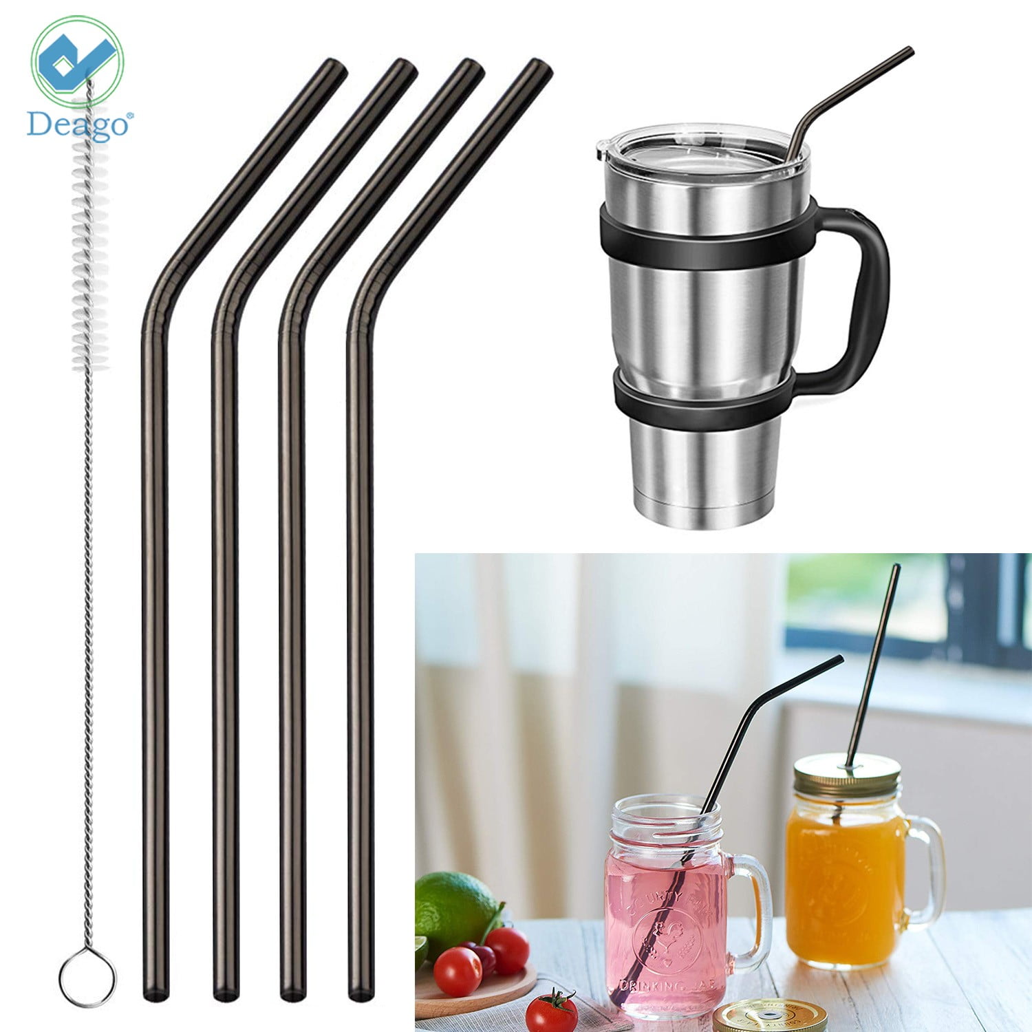 Deago Set of 4 Stainless Steel Straws Ultra Long 8.5 Inch Drinking ...