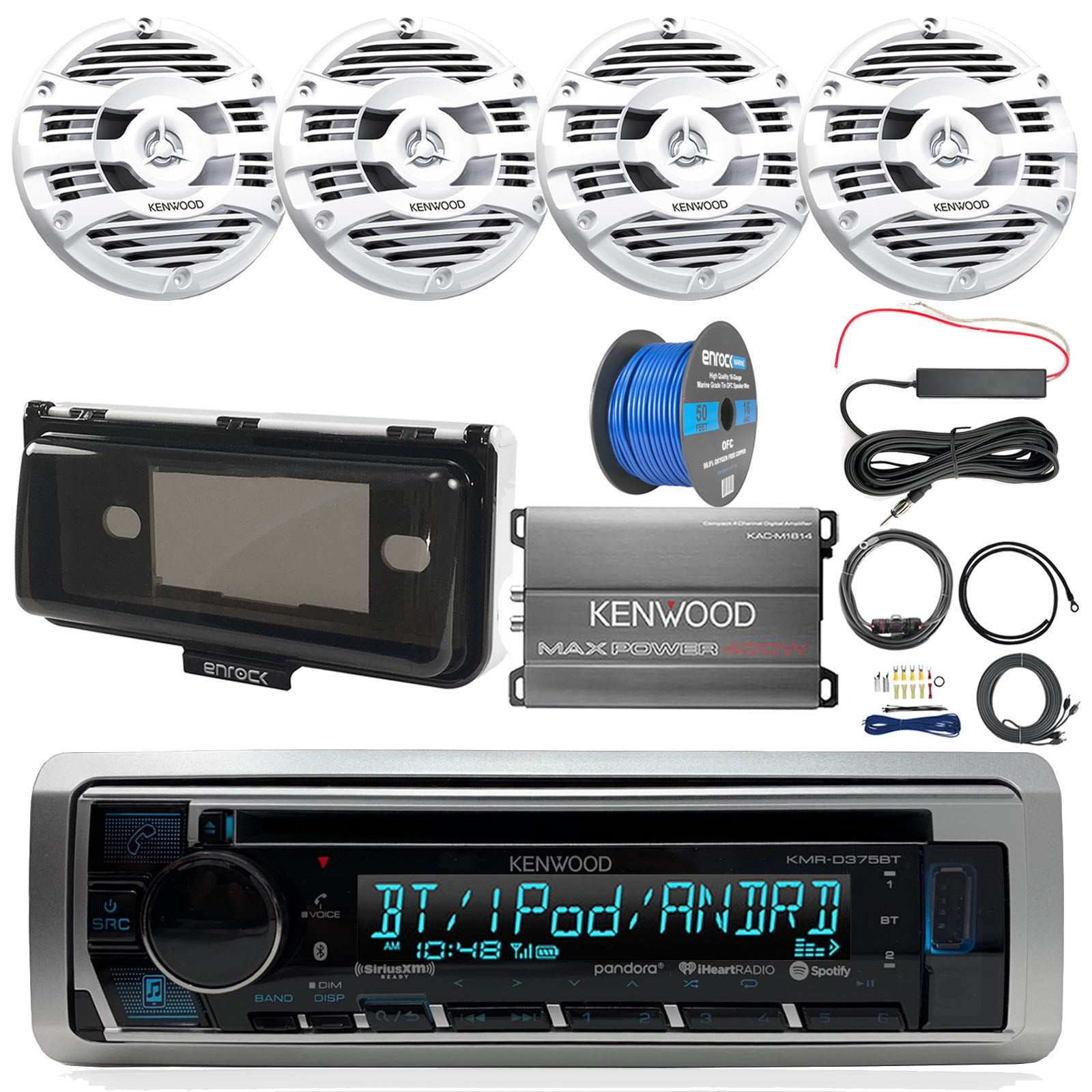Pontoon Boat Audio Package: Kenwood KMRD375BT Marine CD Bluetooth ...
