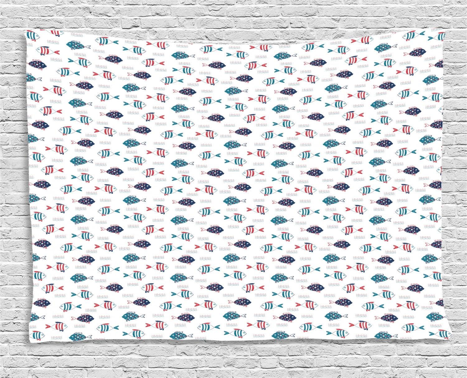 Fish Tapestry, Pattern of Fish with Stripes and Fin Simple Underwater ...