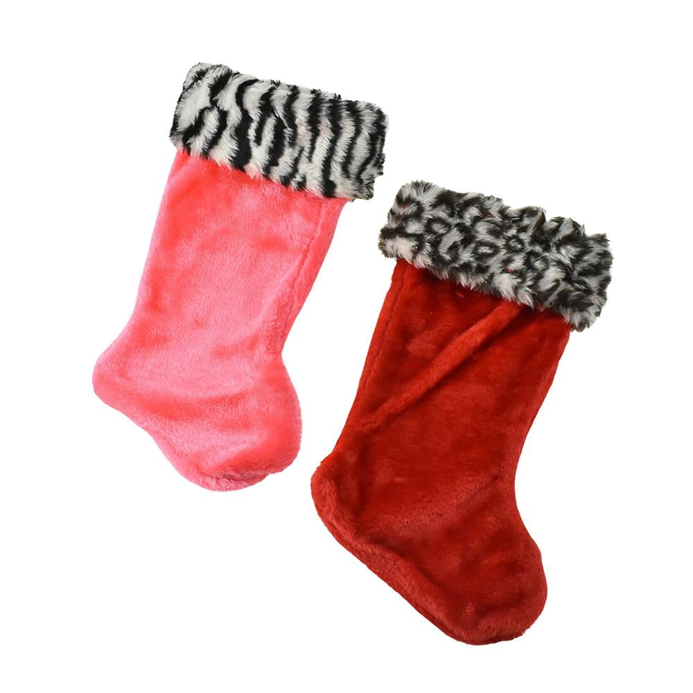 Christmas Plush Stocking With Animal Print, 17-Inch, 2-Piece - Walmart.com