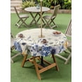 Blue Flowers Round Outdoor Tablecloth with Umbrella Hole Eucalyptus ...