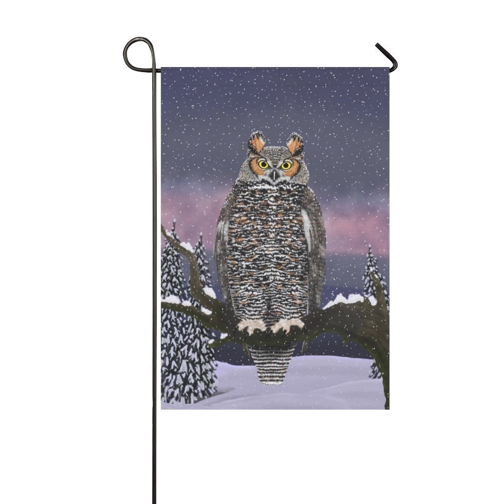 MYPOP Winter Snowy Owl on Tree Branches Garden Flag House Banner 12 x ...