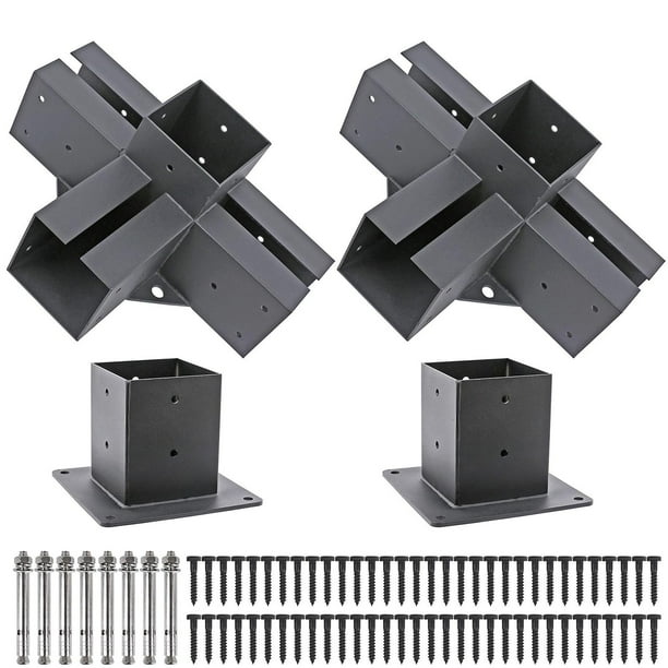 2 Pieces 4 Way Corner Bracket and Post Base Steel Woodworks Brackets ...