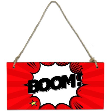 Hanging Sign Wall Decor - Memo Message Sign - Comic Art Boom Red and ...