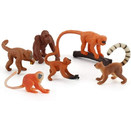 6PCS Monkey Figurines, Zoo Animal Figurines Long Tailed Monkey Golden ...