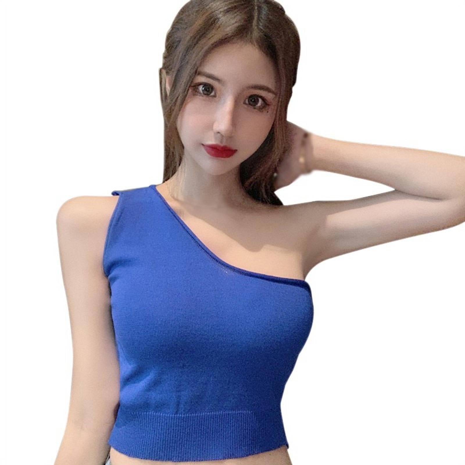 Greyghost ZL-Ladies Basic Solid Color Tanks Summer Sexy One-shoulder ...