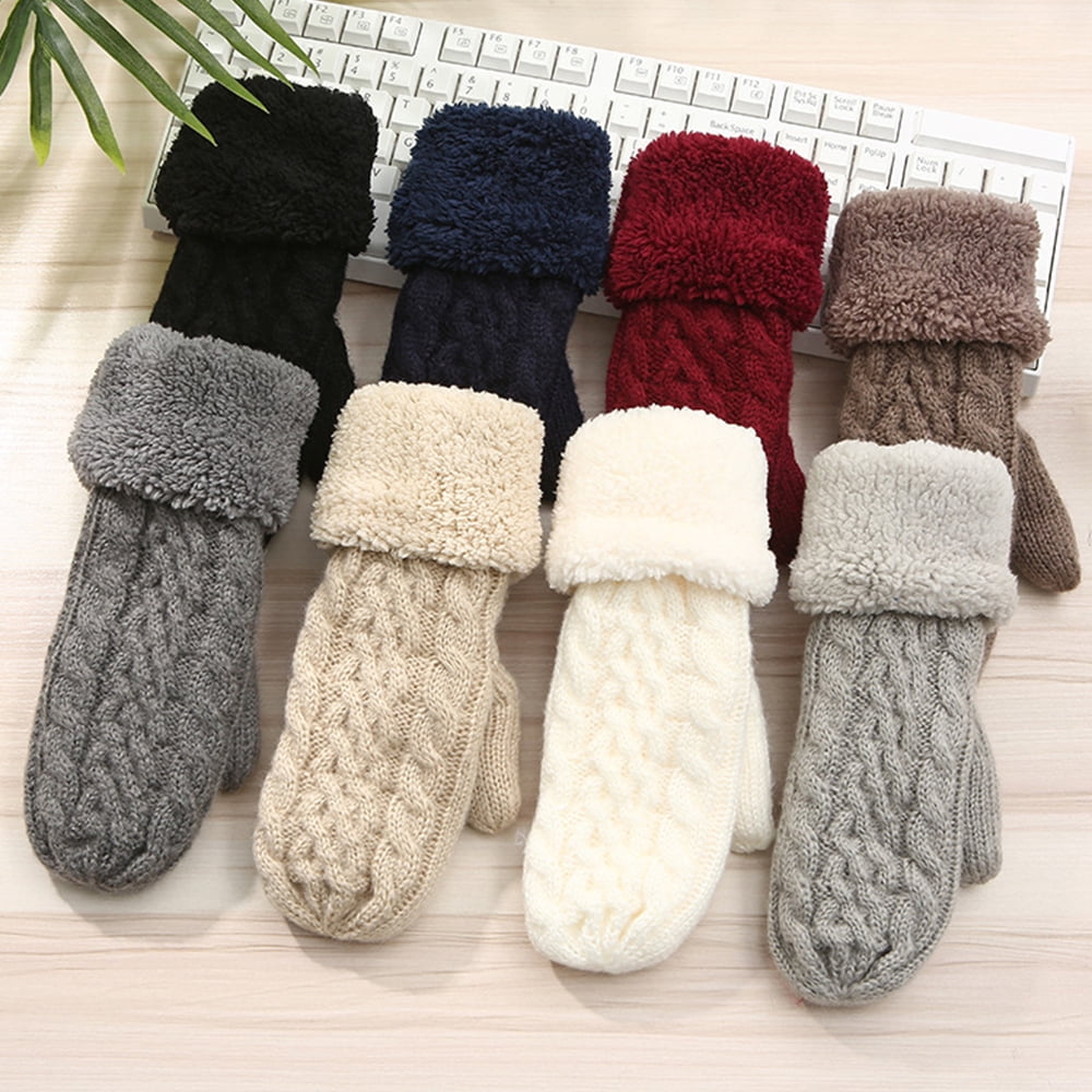 Women's Winter Gloves Super Warm Thick Lining Mittens- Cozy Wool Knit Thick Gloves Mittens ...