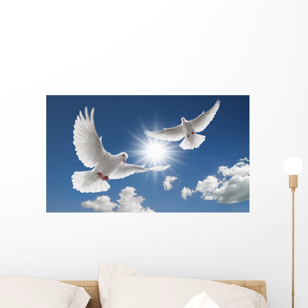 Two Flying Doves Wall Mural by Wallmonkeys Peel and Stick Graphic (24 ...