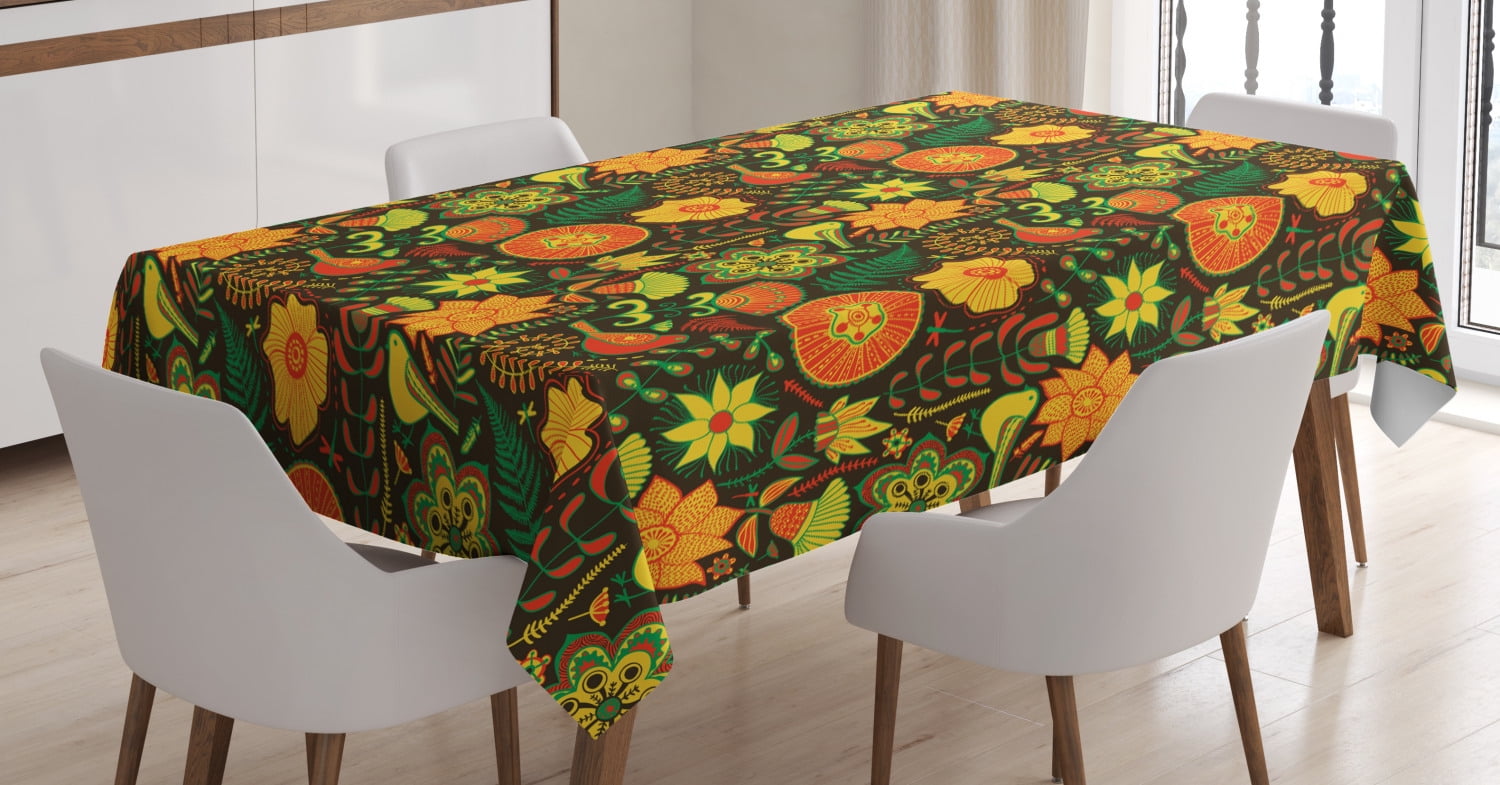 Garden Tablecloth, Ornamental Nature Wildlife Pattern with Birds and ...