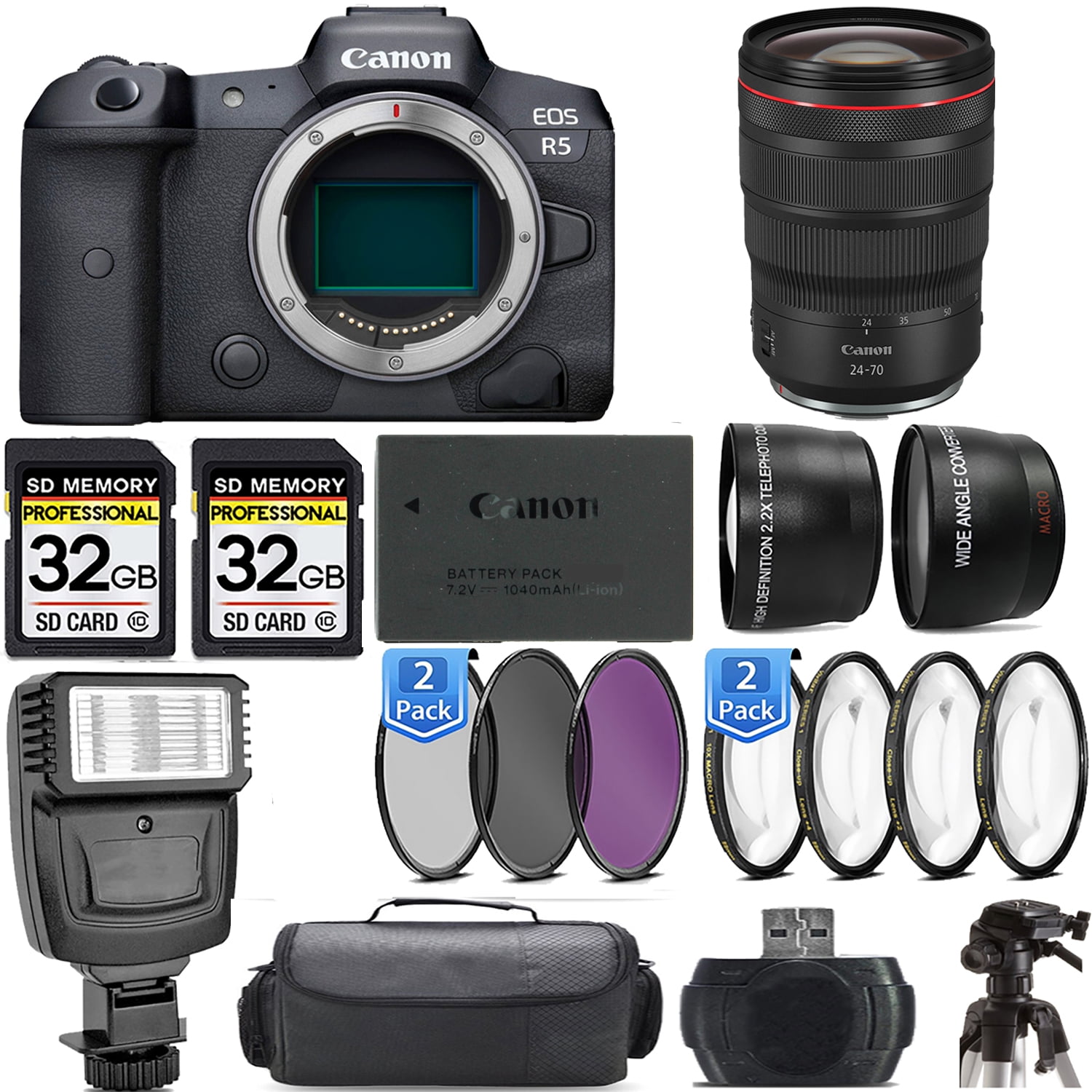 Canon EOS R6 Mirrorless Camera +24-70mm f/2.8 L IS USM Lens +Flash- Kit ...