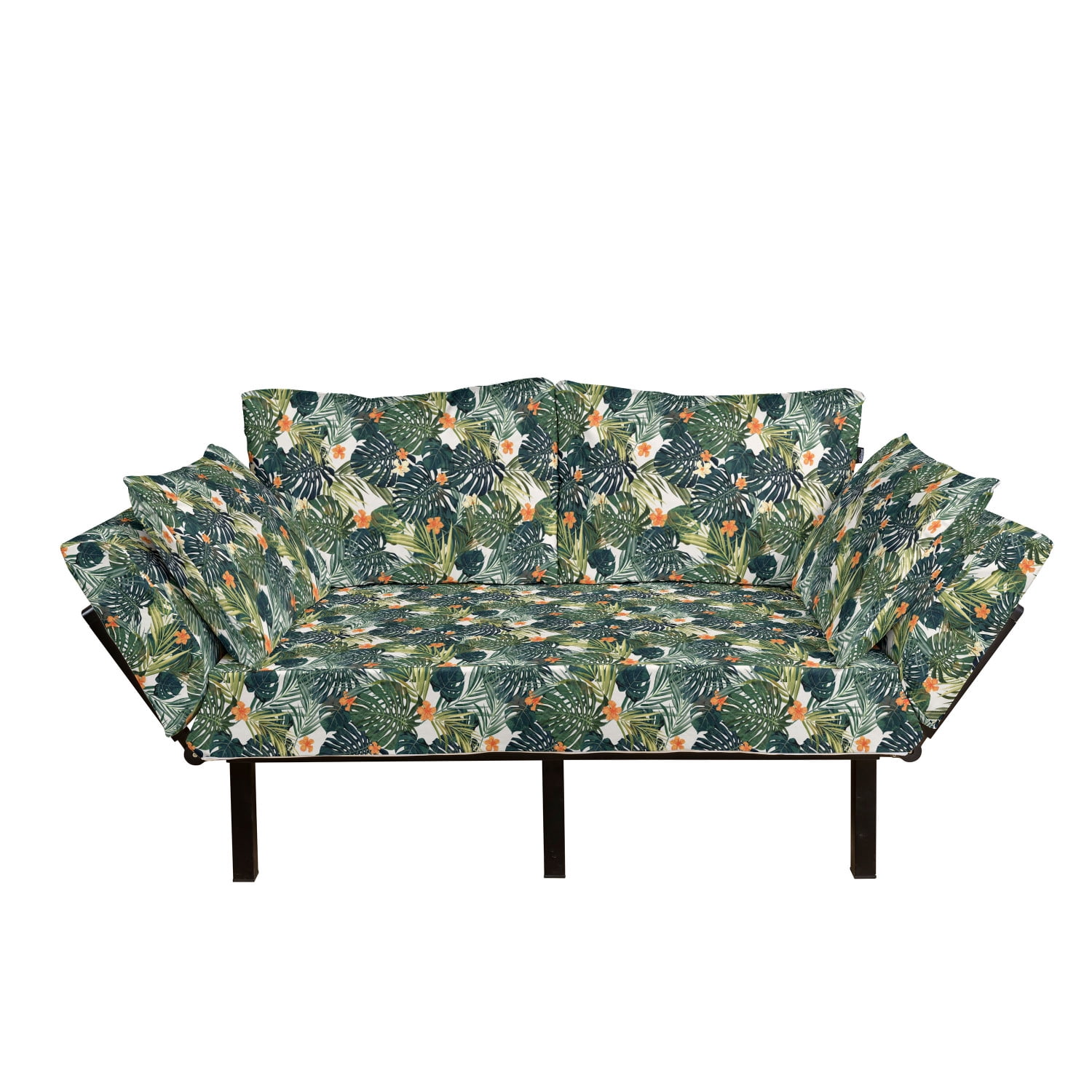 Green Futon Couch, Hawaiian Summer Aloha Pattern Tropical Plants and ...