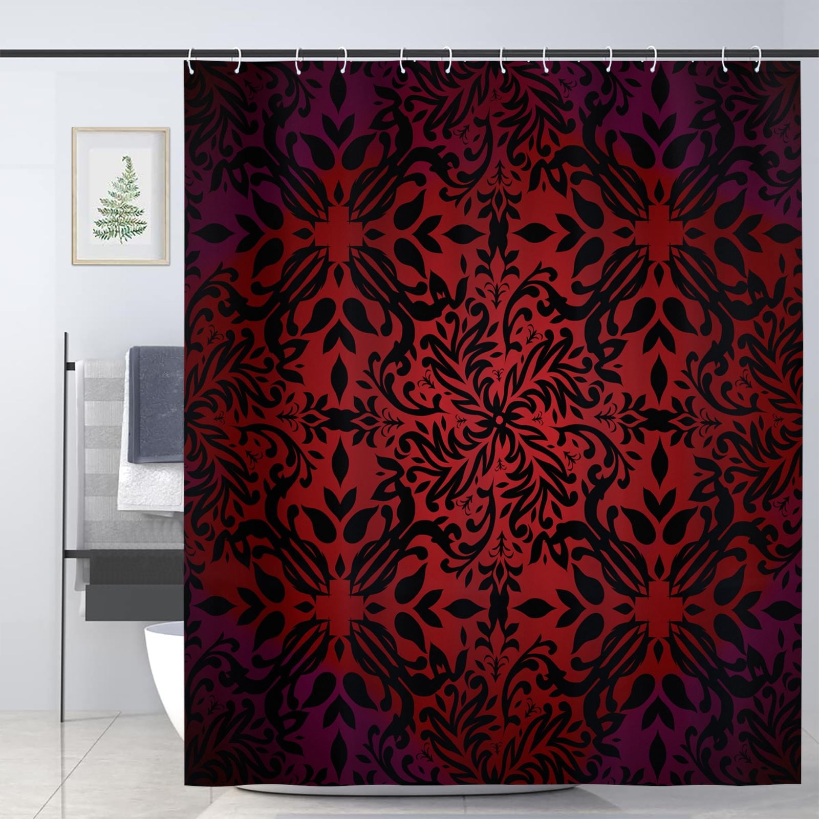 JOOCAR Red and Black Shower Curtain for Bathroom Decoration Fabric ...
