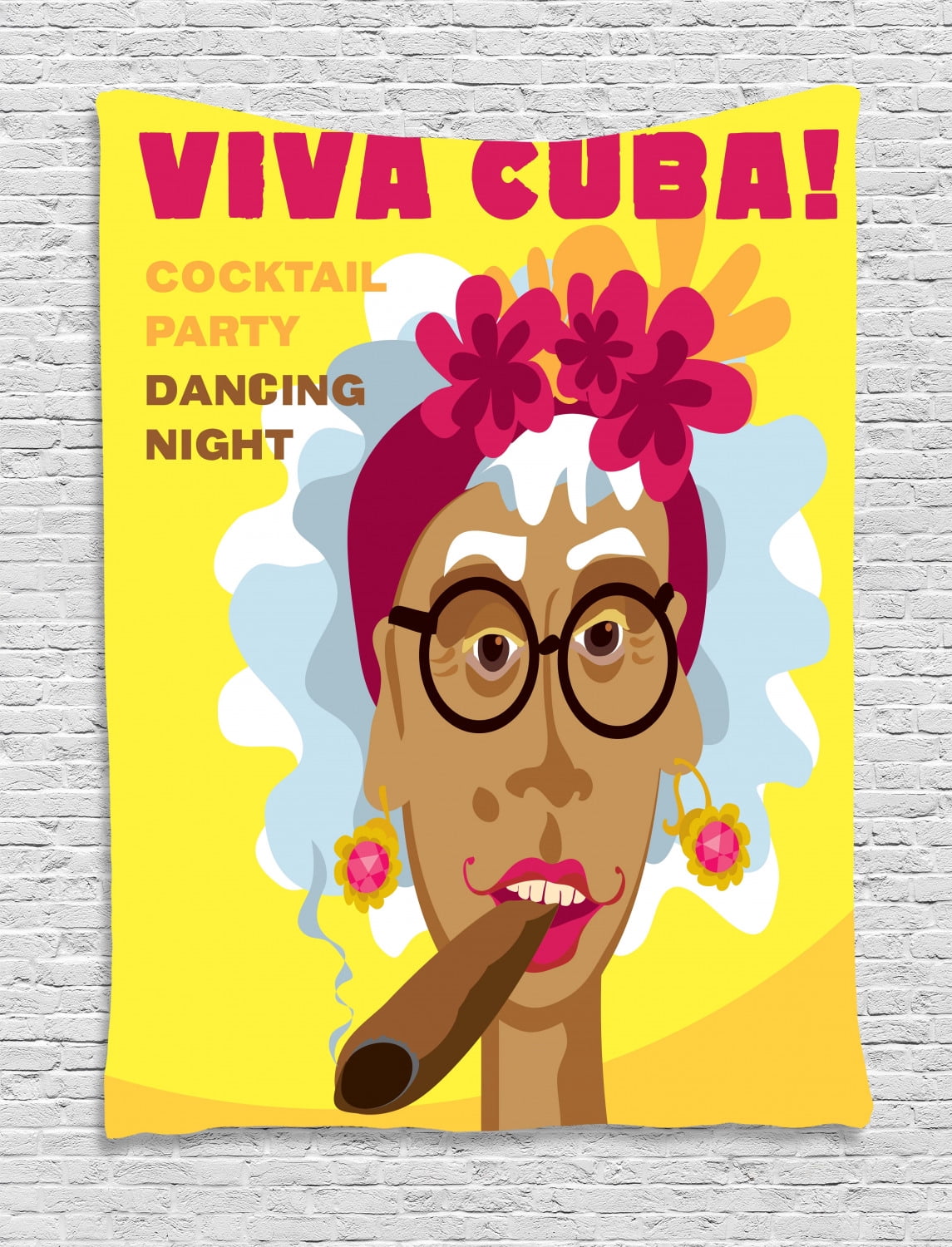Cigar Tapestry, Cuban Woman Caricature with Floral Headdress and ...