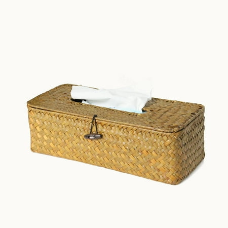 HEIBIN Rectangular Tissue Box Dispenser Woven Reed Box, for Family ...