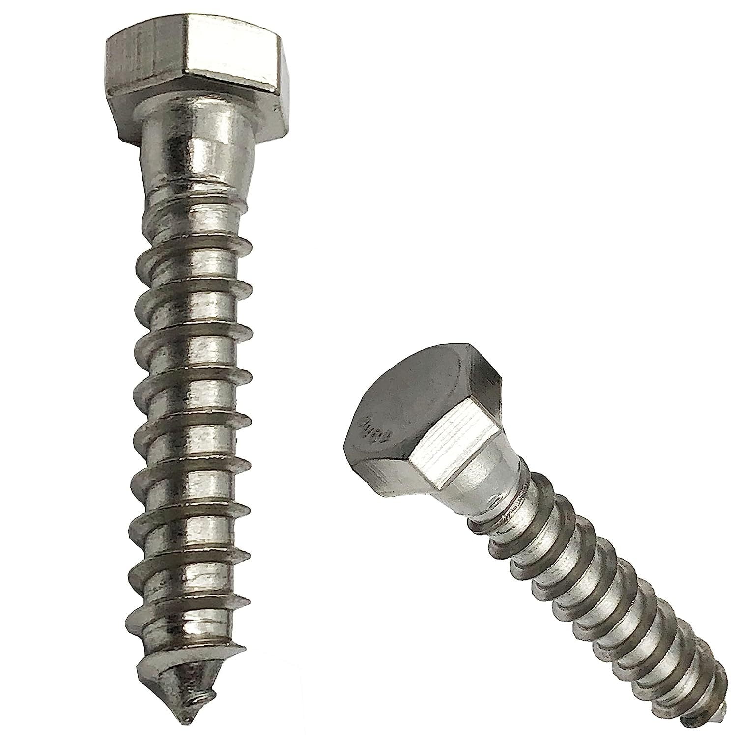 3/8" X 1.5" - 304 Grade Stainless Steel lag Screws, Hex Head Fasteners ...