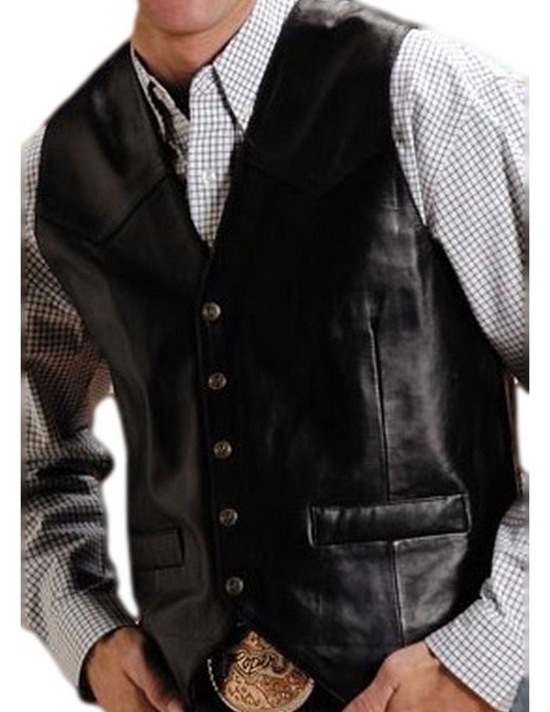 Roper - Roper Western Vest Mens Leather Vest Snap Black 02-075-0520 ...