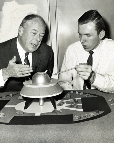 Print: Bruce Tully (Right) Explains The Planetarium And Science Center ...
