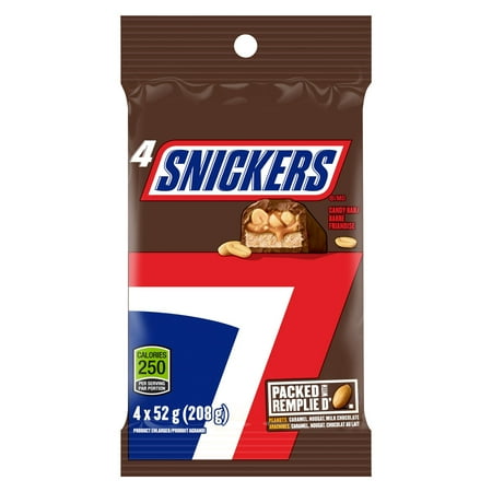 SNICKERS, Peanut Milk Chocolate Candy Bars, 4 Full Size Bars, 208g | Walmart Canada