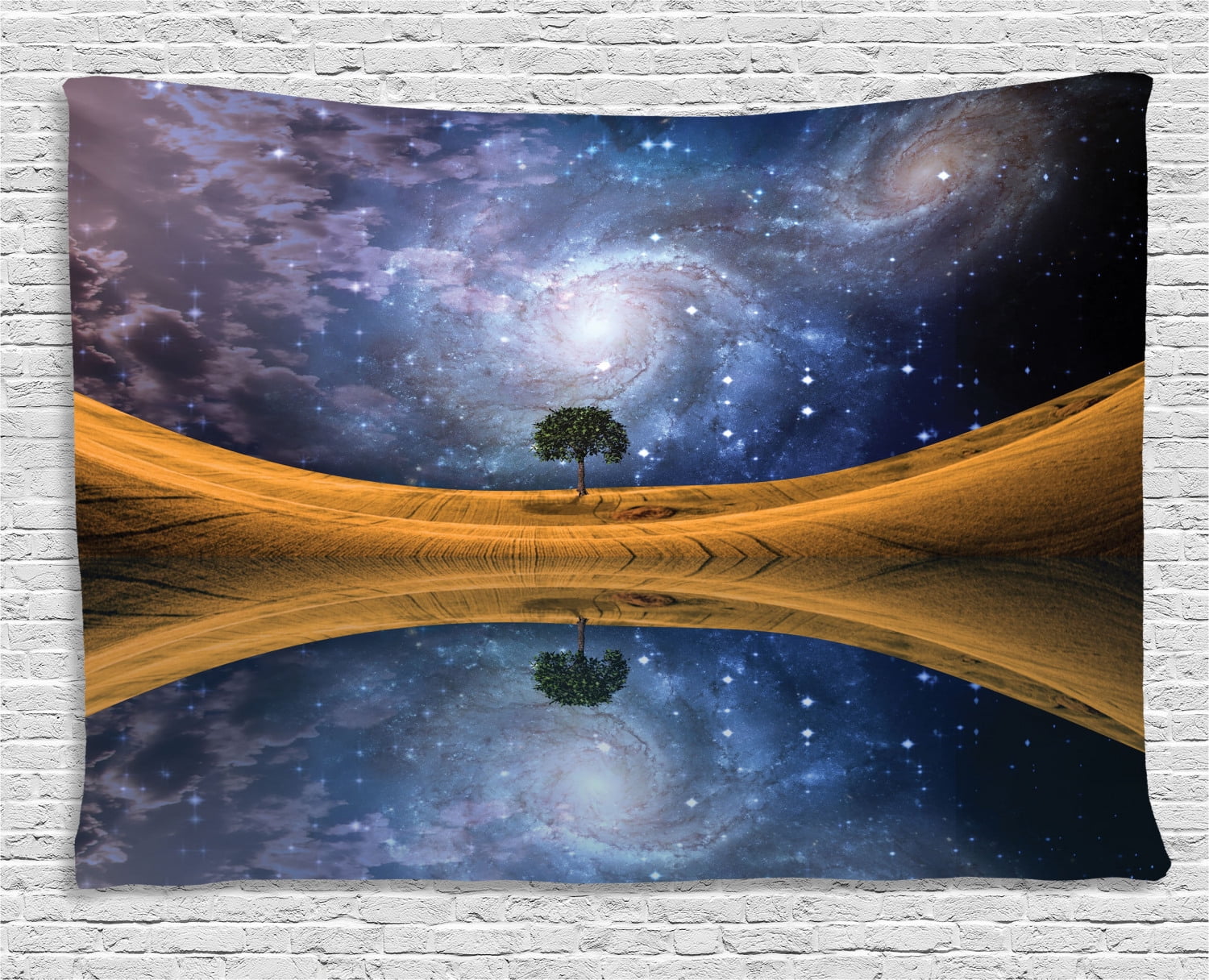 Space Tapestry, Surreal Single Tree on Galaxy with Stars Meteors ...